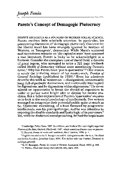 (PDF) Pareto's Concept of Demagogic Plutocracy