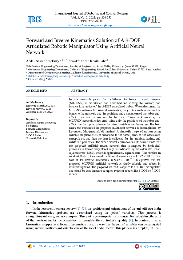 (PDF) Forward and Inverse Kinematics Solution of A 3-DOF Articulated Robotic Manipulator Using ...