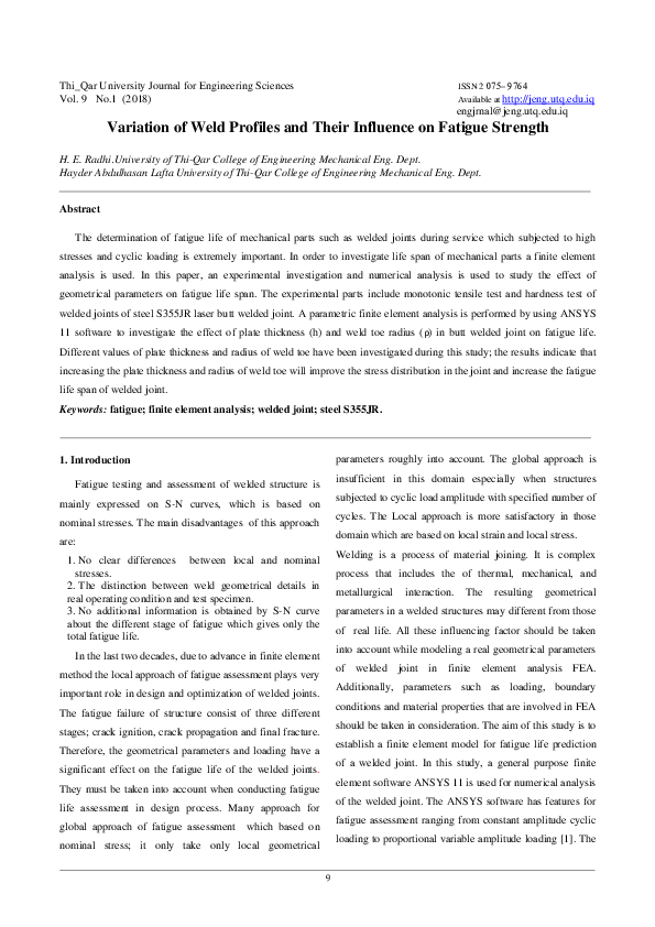 (PDF) Variation of Weld Profiles and Their Influence on.Fatigue Strength