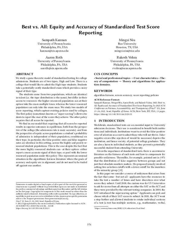 (PDF) Best vs. All: Equity and Accuracy of Standardized Test Score ...