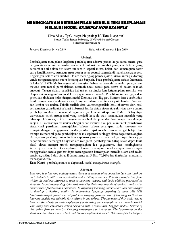 (PDF) Meningkatkan Keterampilan Menulis Teks Eksplanasi Melalui Model Example Non Example