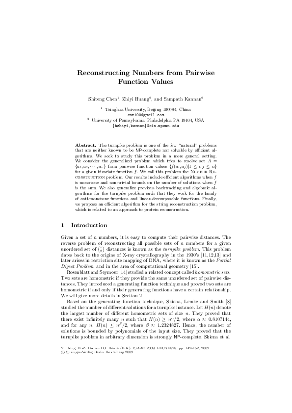 (PDF) Reconstructing Numbers from Pairwise Function Values