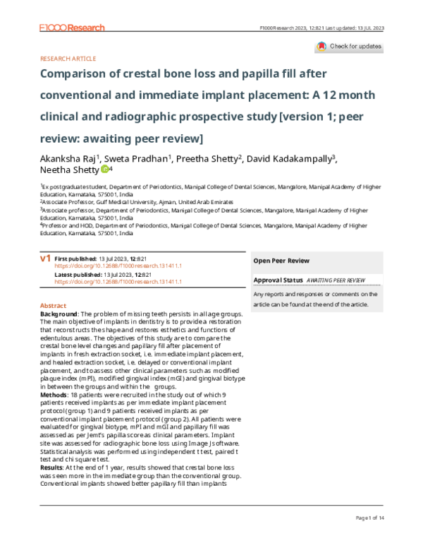 (PDF) Comparison of crestal bone loss and papilla fill after ...