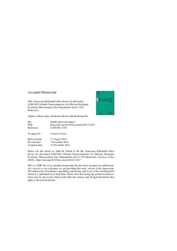 (PDF) Nanoscale Kirkendall Effect Driven Au Decorated CdS/CdO Colloidal ...