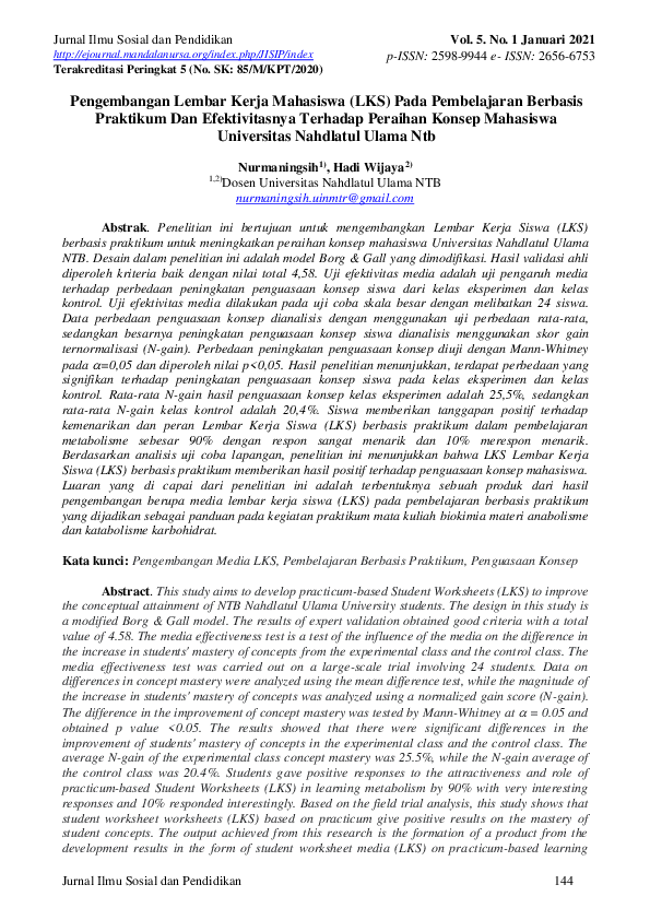 (PDF) Pengembangan Lembar Kerja Mahasiswa (LKS) Pada Pembelajaran Berbasis Praktikum Dan ...