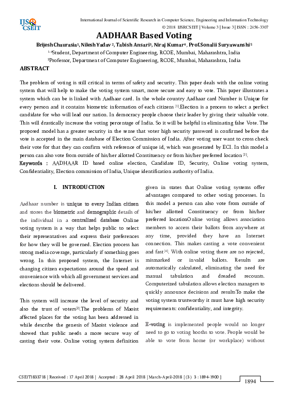 (PDF) AADHAAR Based Voting