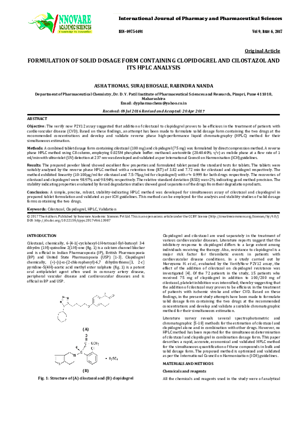 (PDF) FORMULATION OF SOLID DOSAGE FORM CONTAINING CLOPIDOGREL AND ...