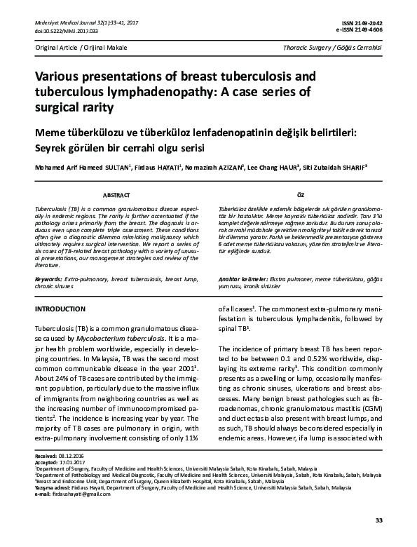 (PDF) Various presentations of breast tuberculosis and tuberculous lymphadenopathy: A case ...