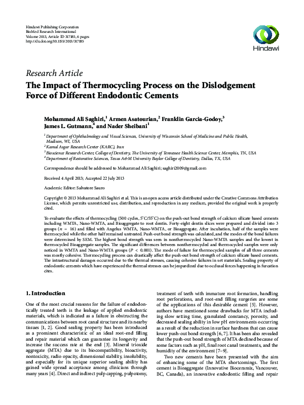(PDF) The Impact of Thermocycling Process on the Dislodgement Force of ...