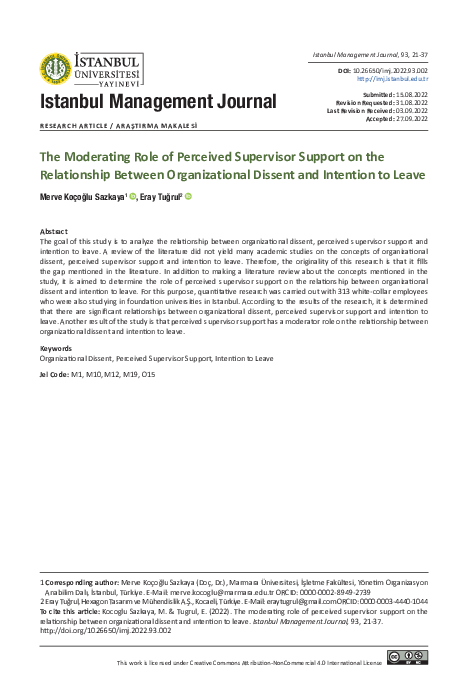 (PDF) The Moderating Role of Perceived Supervisor Support on the Relationship Between ...