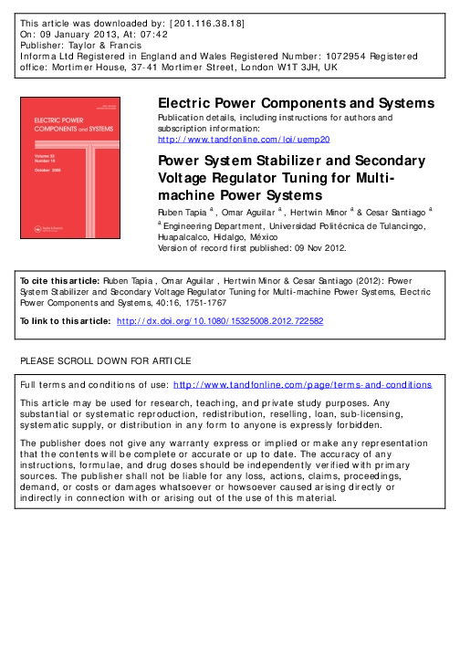 (PDF) Power System Stabilizer and Secondary Voltage Regulator Tuning for Multi-machine Power ...