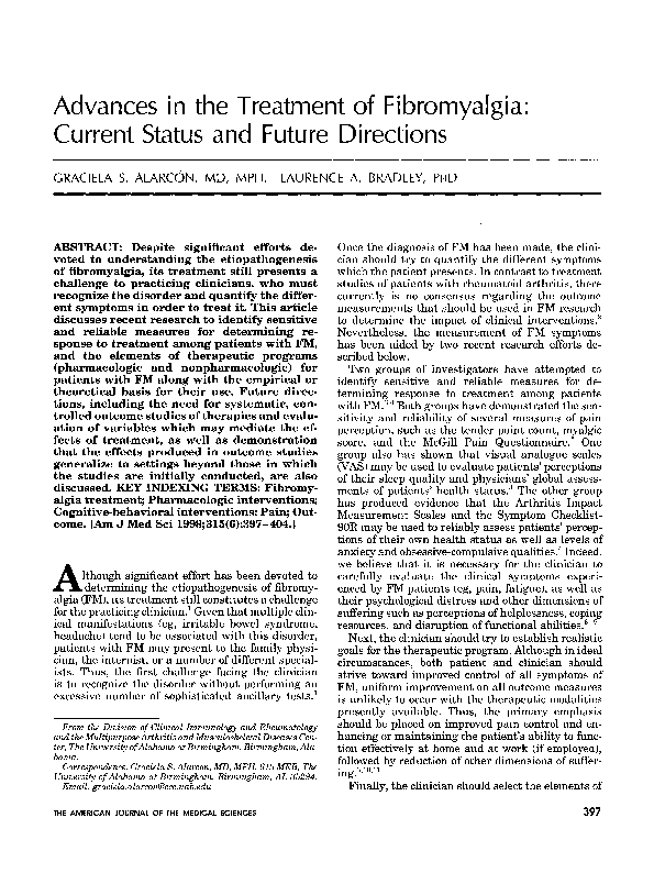 (PDF) Advances in the Treatment of Fibromyalgia: Current Status and ...