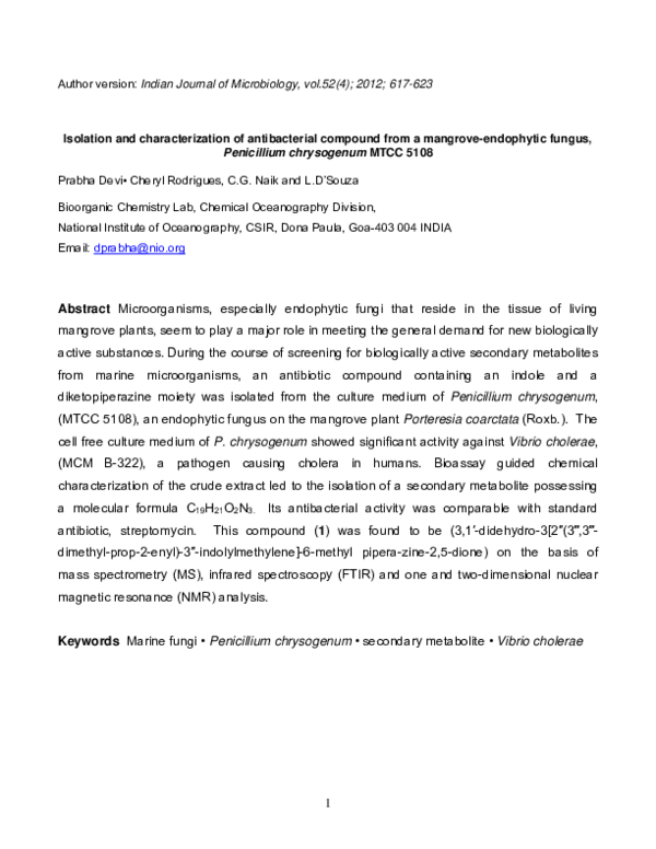 (PDF) Isolation and Characterization of Antibacterial Compound from a ...