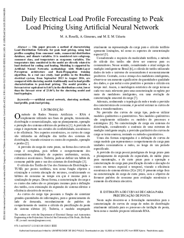 (PDF) Daily Electrical Load Profile Forecasting to Peak Load Pricing ...