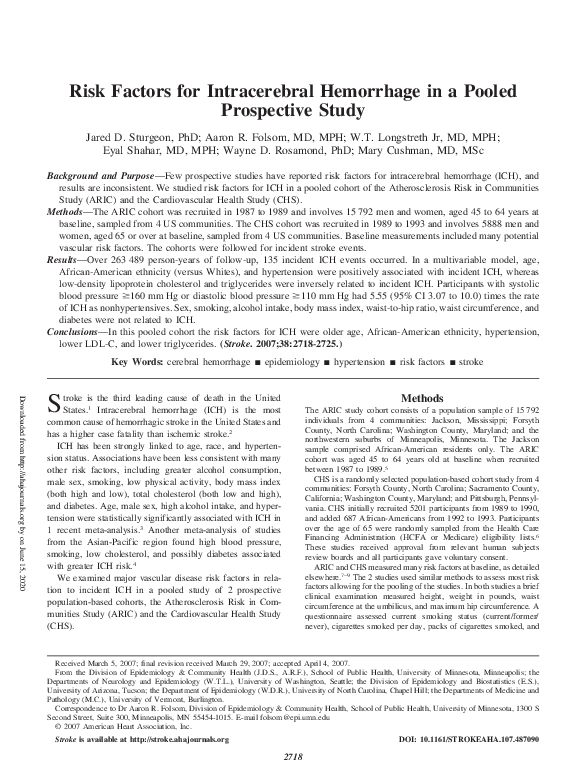 (PDF) Risk Factors for Intracerebral Hemorrhage in a Pooled Prospective Study