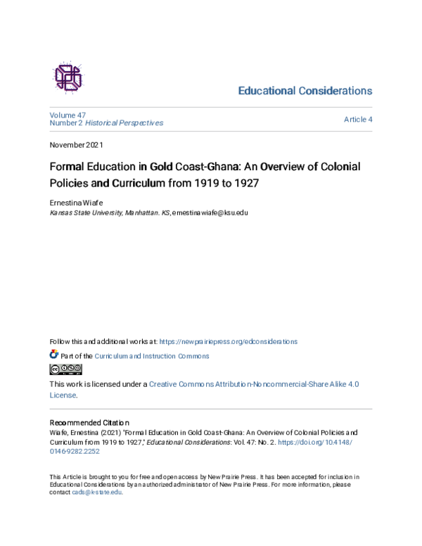 (PDF) Formal Education in Gold Coast-Ghana: An Overview of Colonial ...
