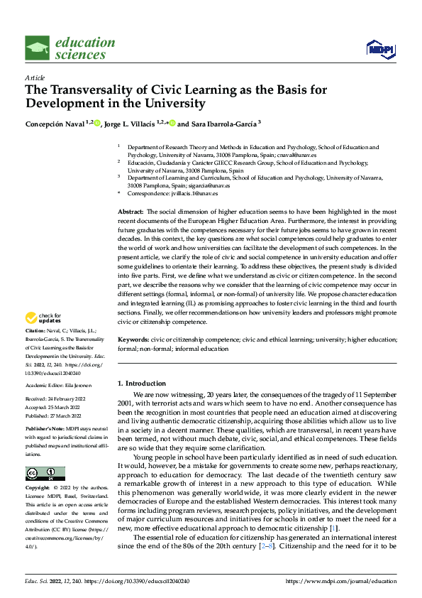 (PDF) The Transversality of Civic Learning as the Basis for Development ...