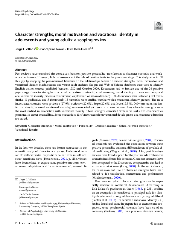 (PDF) Character strengths, moral motivation and vocational identity in ...