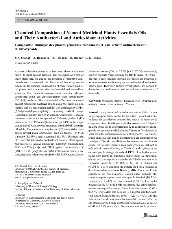(PDF) Chemical Composition of Yemeni Medicinal Plants Essentials Oils and Their Antibacterial ...