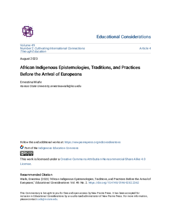 (PDF) African Indigenous Epistemologies, Traditions, and Practices ...