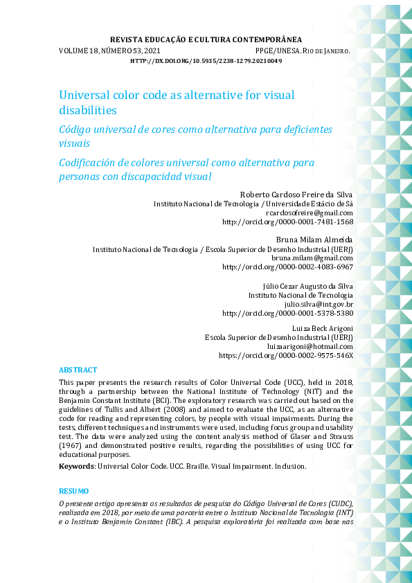 (PDF) Universal color code as alternative for visual disabilities