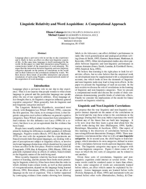 (PDF) Linguistic Relativity and Word Acquisition: A Computational Approach