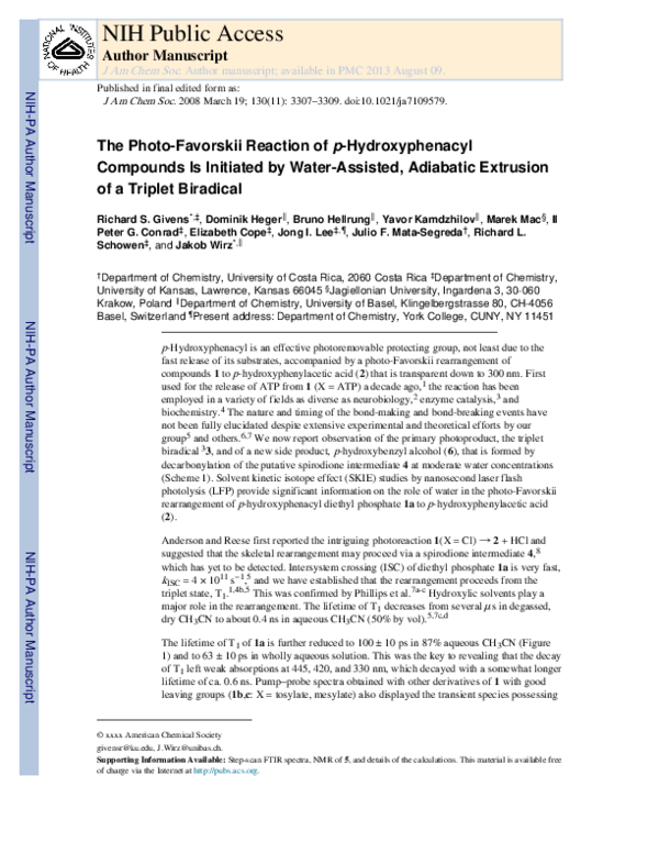 (PDF) The Photo-Favorskii Reaction of p-Hydroxyphenacyl Compounds Is ...