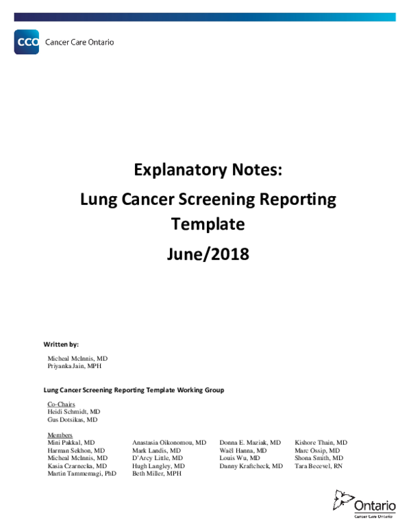 (PDF) Explanatory Notes: Lung Cancer Screening Reporting Template June/2018