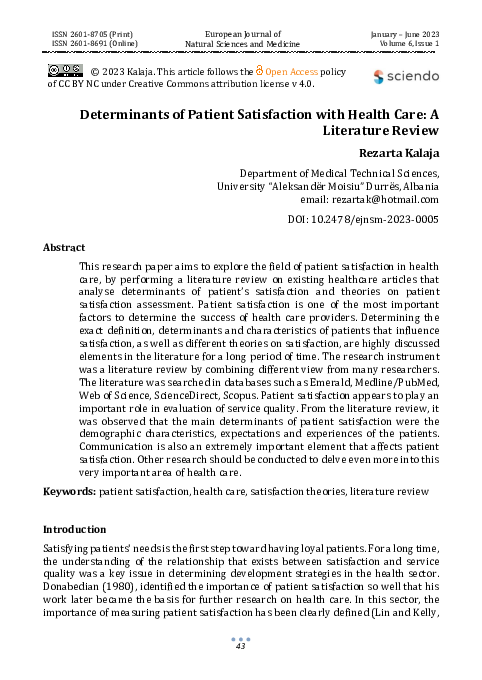 (PDF) Determinants of Patient Satisfaction with Health Care: A ...