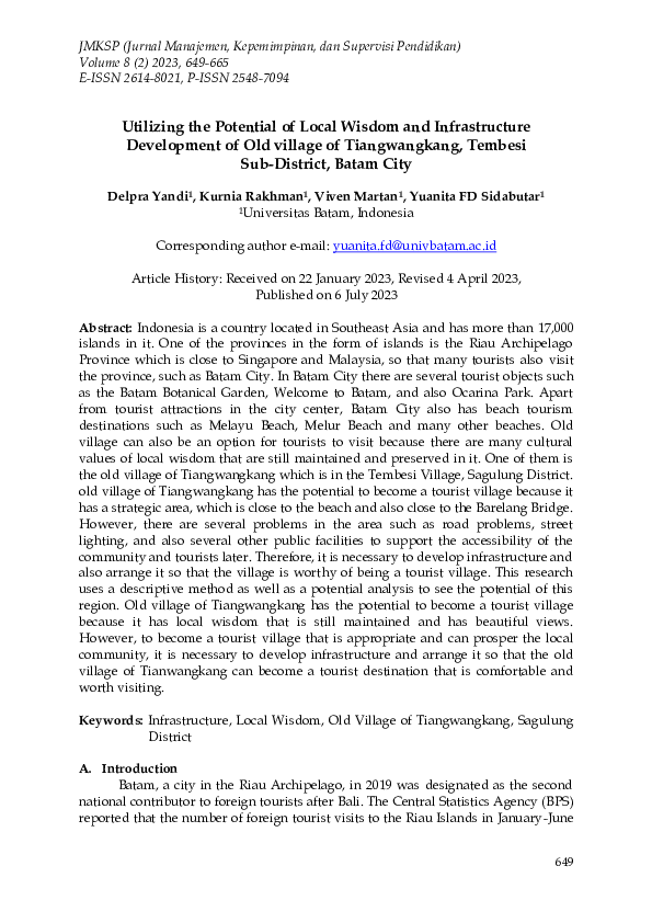 (PDF) Utilizing the Potential of Local Wisdom and Infrastructure ...