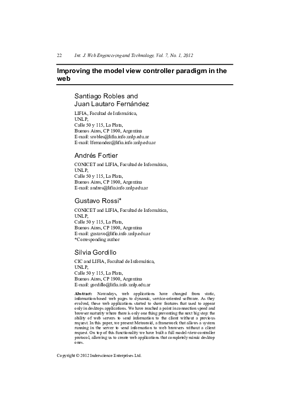 (PDF) Improving the model view controller paradigm in the web
