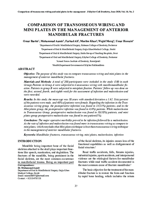 (PDF) Comparison of Transosseous Wiring and Mini Plates in the ...