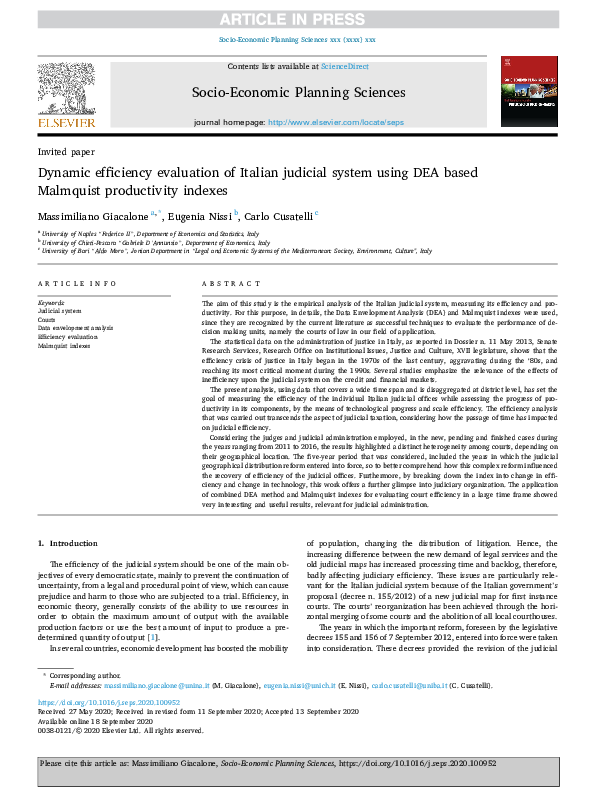(PDF) Dynamic efficiency evaluation of Italian judicial system using ...