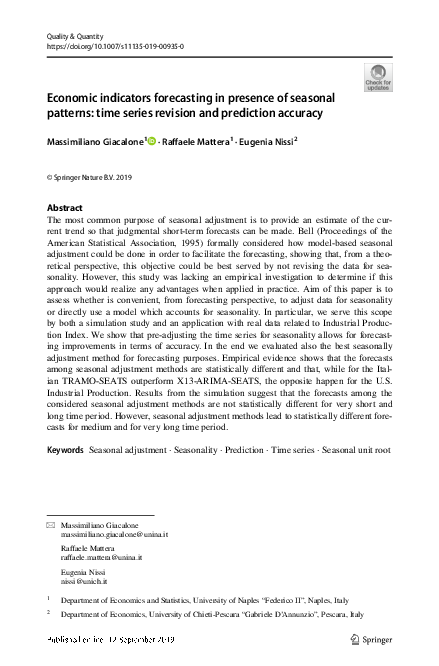 Pdf Economic Indicators Forecasting In Presence Of Seasonal Patterns Time Series Revision And