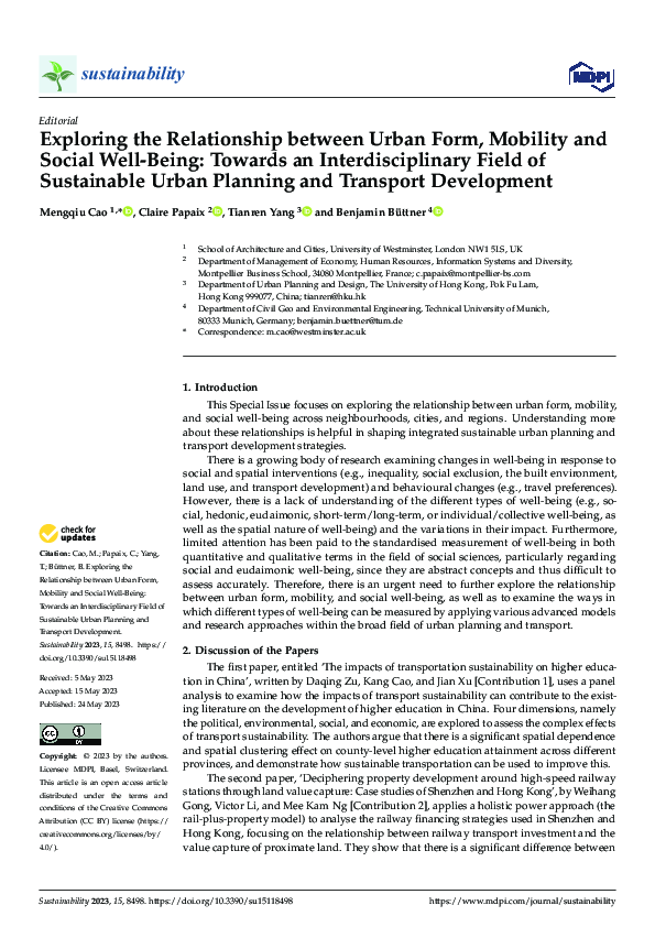 (PDF) Exploring the Relationship between Urban Form, Mobility and ...