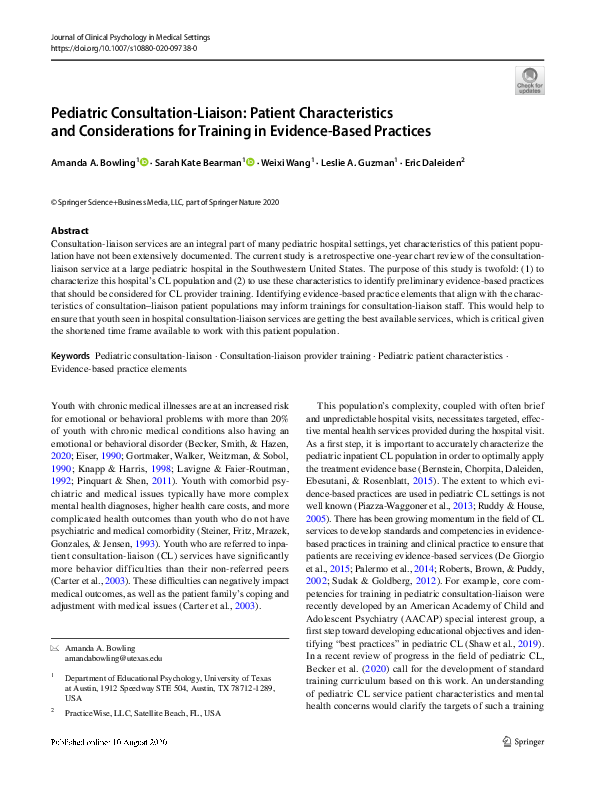(PDF) Pediatric Consultation-Liaison: Patient Characteristics and ...