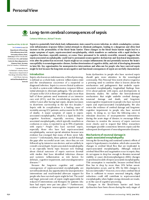 (PDF) Long-term cerebral consequences of sepsis