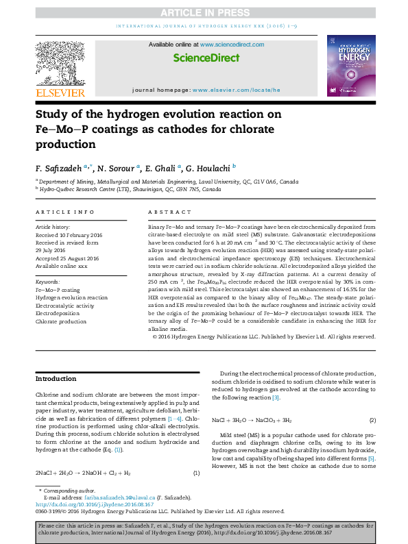 (PDF) Study of the hydrogen evolution reaction on Fe–Mo–P coatings as ...