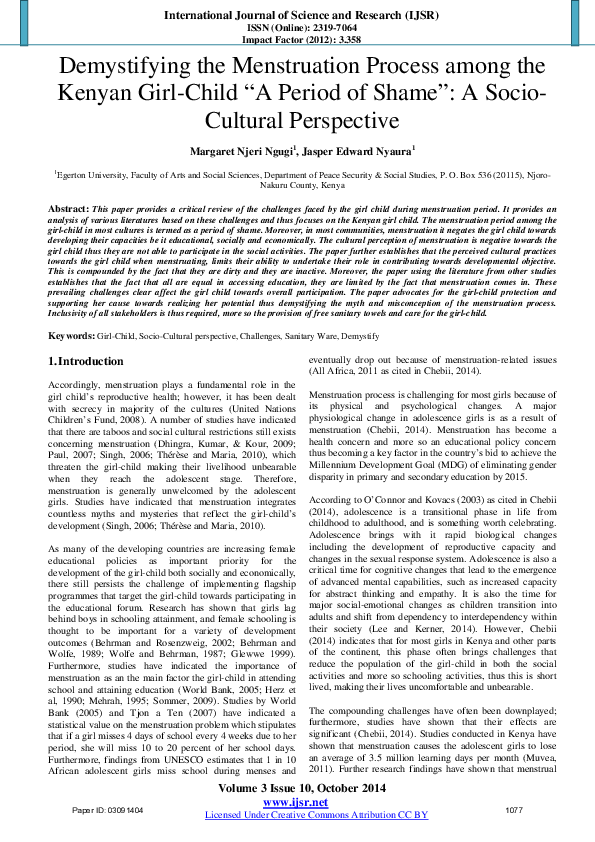 (PDF) Demystifying the Menstruation Process among the Kenyan Girl-Child ...