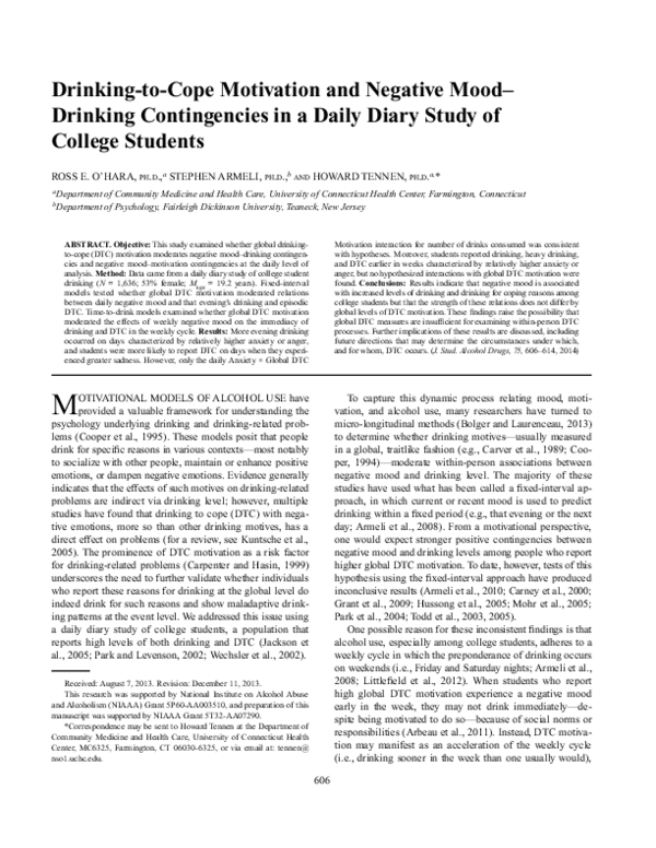 (PDF) Drinking-to-Cope Motivation and Negative Mood–Drinking ...