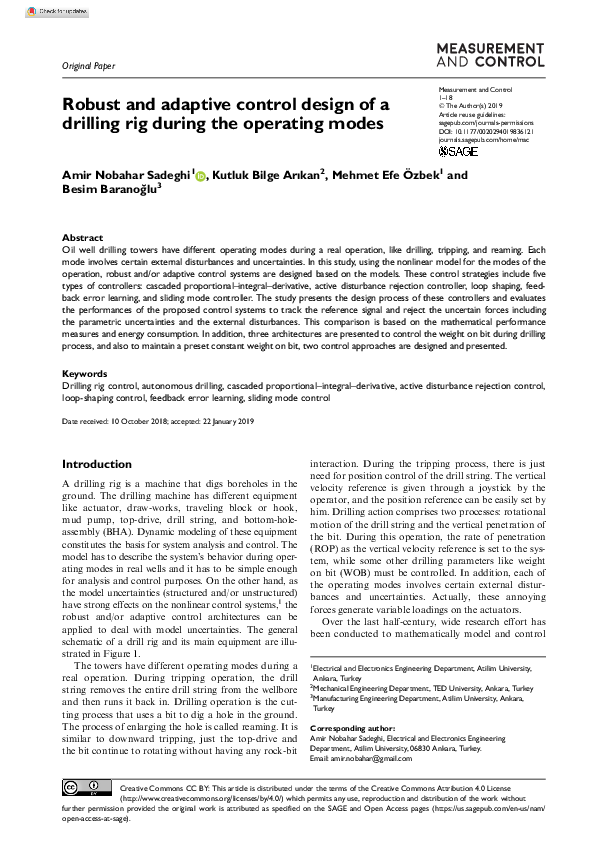 (PDF) Robust and adaptive control design of a drilling rig during the operating modes