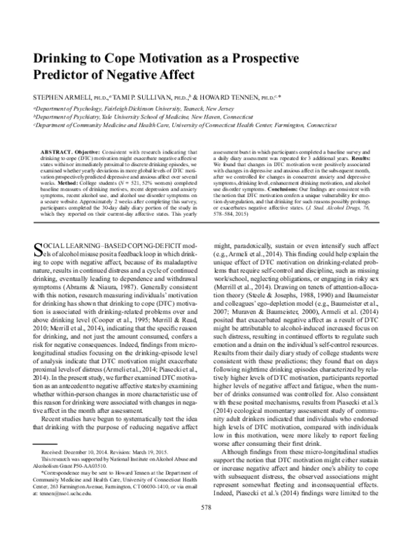 (PDF) Drinking to Cope Motivation as a Prospective Predictor of ...
