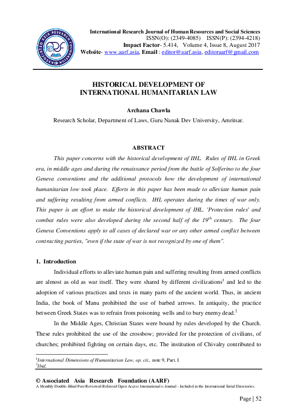 (PDF) Historical development of international humanitarian law