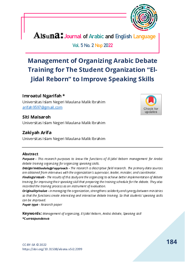 (PDF) Management of Organizing Arabic Debate Training for The Student ...
