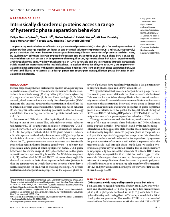(PDF) Intrinsically disordered proteins access a range of hysteretic ...