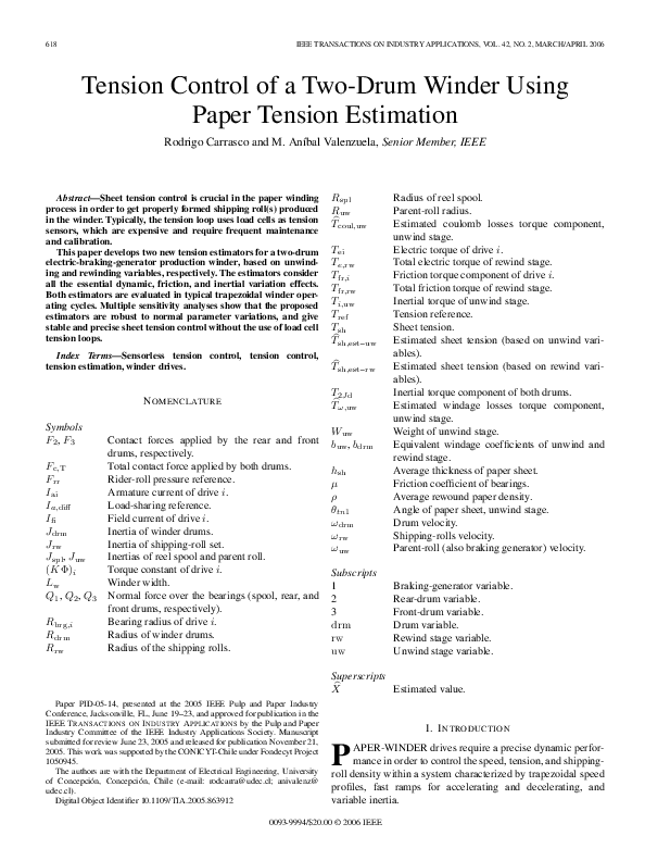 (PDF) Tension control of a two-drum winder using paper tension estimation