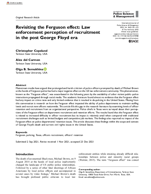 (PDF) Revisiting the Ferguson effect: Law enforcement perception of ...