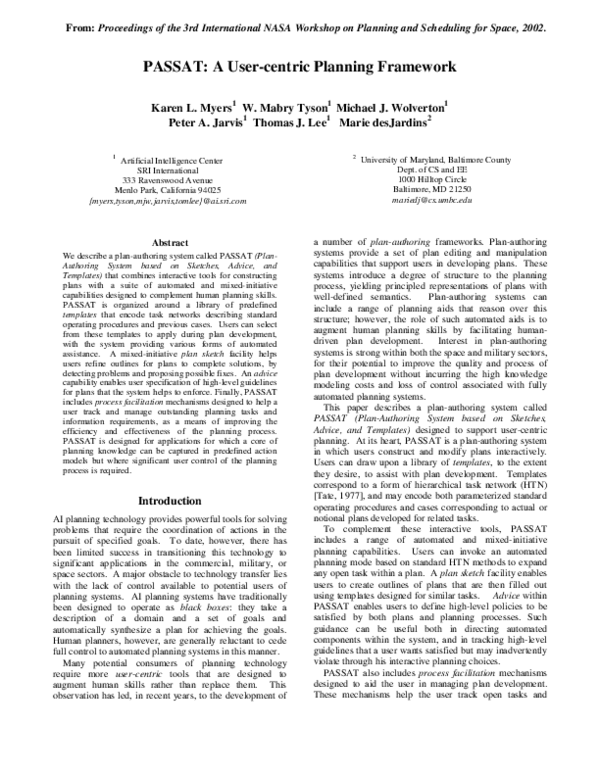 (PDF) PASSAT: A user-centric planning framework