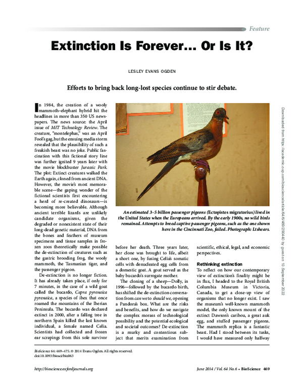 (PDF) Extinction Is Forever… Or Is It?