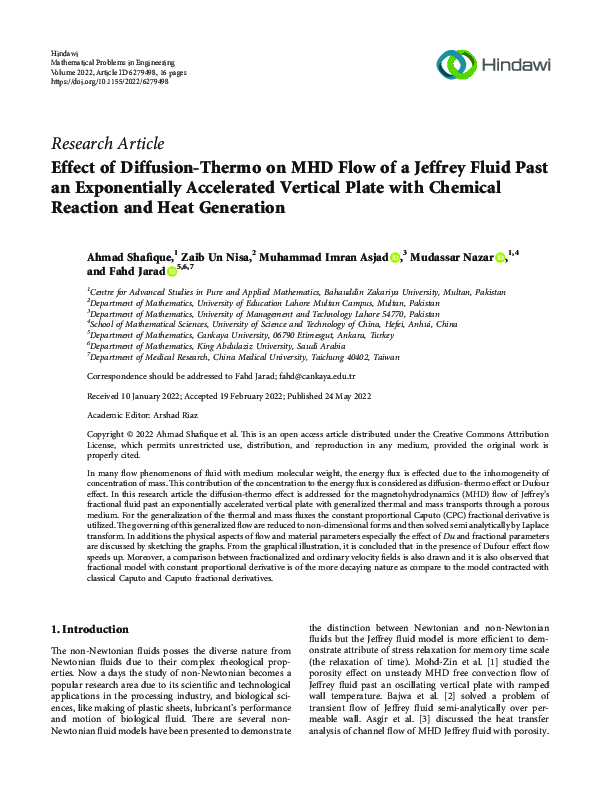 (PDF) Effect of Diffusion-Thermo on MHD Flow of a Jeffrey Fluid Past an ...
